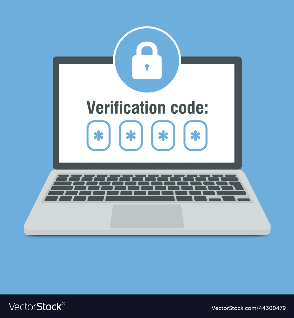Verification Code Message On Laptop Notice Vector Image