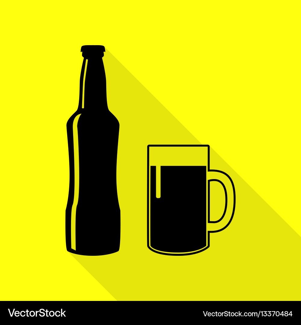 Beer bottle sign black icon with flat style Vector Image