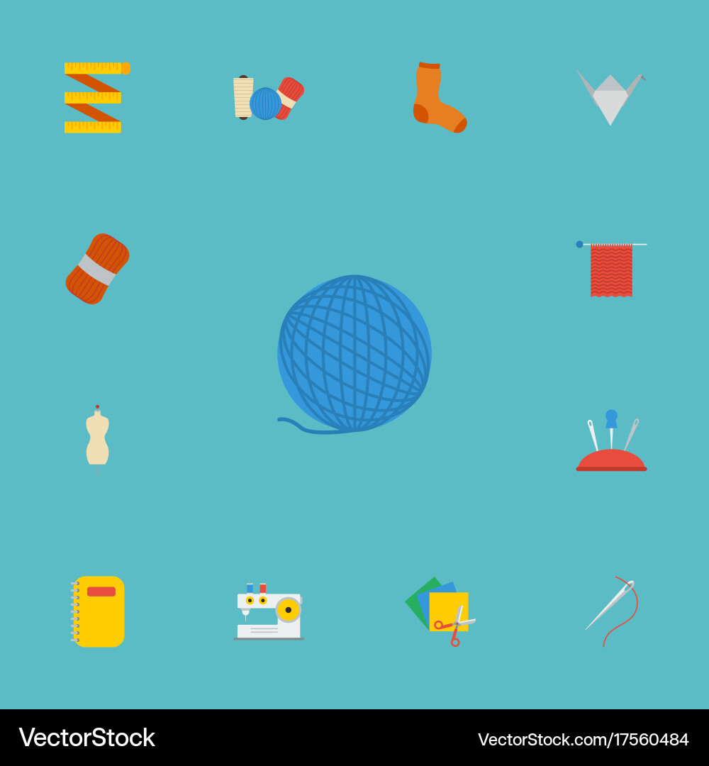 Flat icons wool scissors shop and other Royalty Free Vector