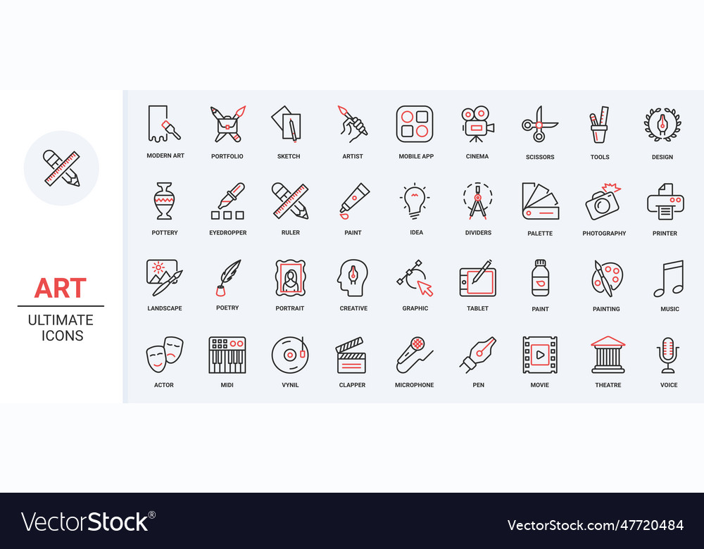Red black thin line icons set for art design Vector Image