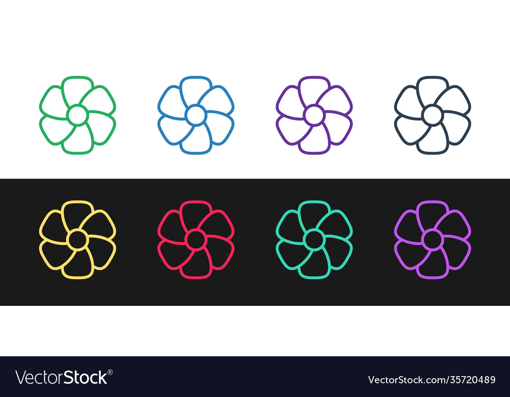 Set line flower icon isolated on black and white Vector Image