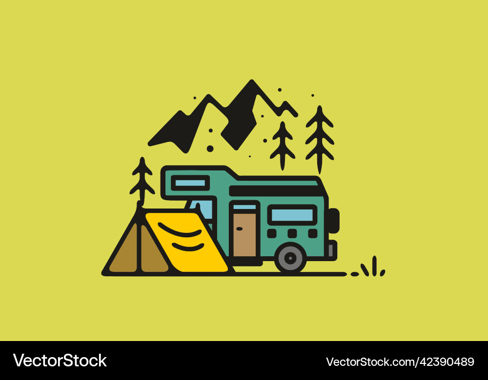 Simple camper van camping Royalty Free Vector Image