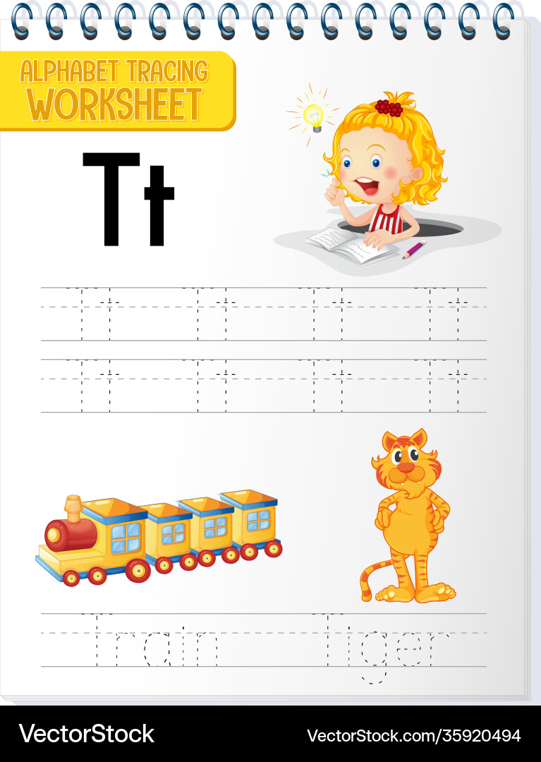 Alphabet tracing worksheet with letter t Vector Image