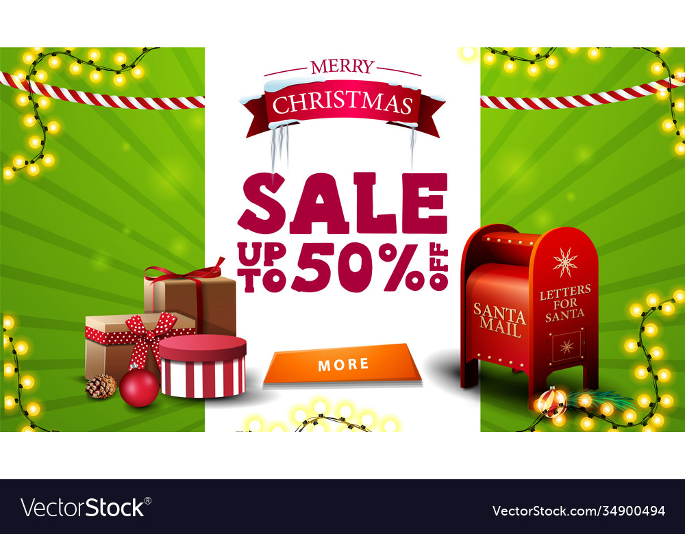 Christmas sale up to 50 off green and white Vector Image