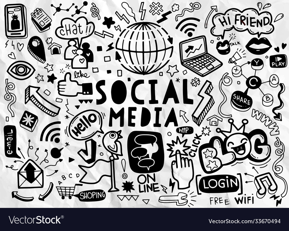 Line art doodle cartoon set objects Royalty Free Vector