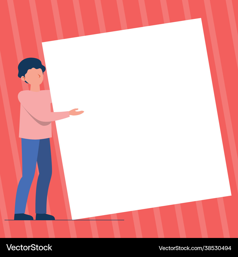Man standing drawing holding presenting huge Vector Image