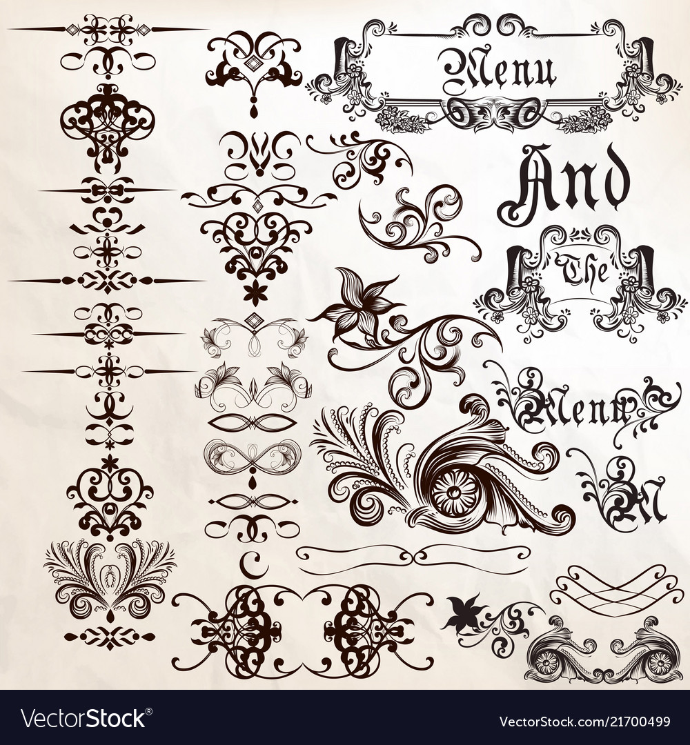 Collection calligraphic elements frames Royalty Free Vector