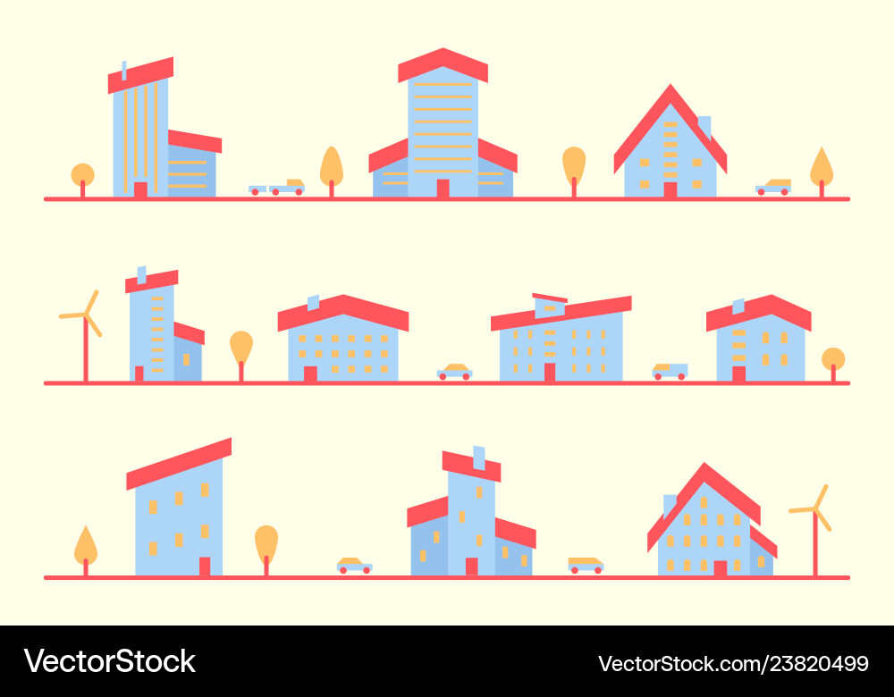 House set small town Royalty Free Vector Image