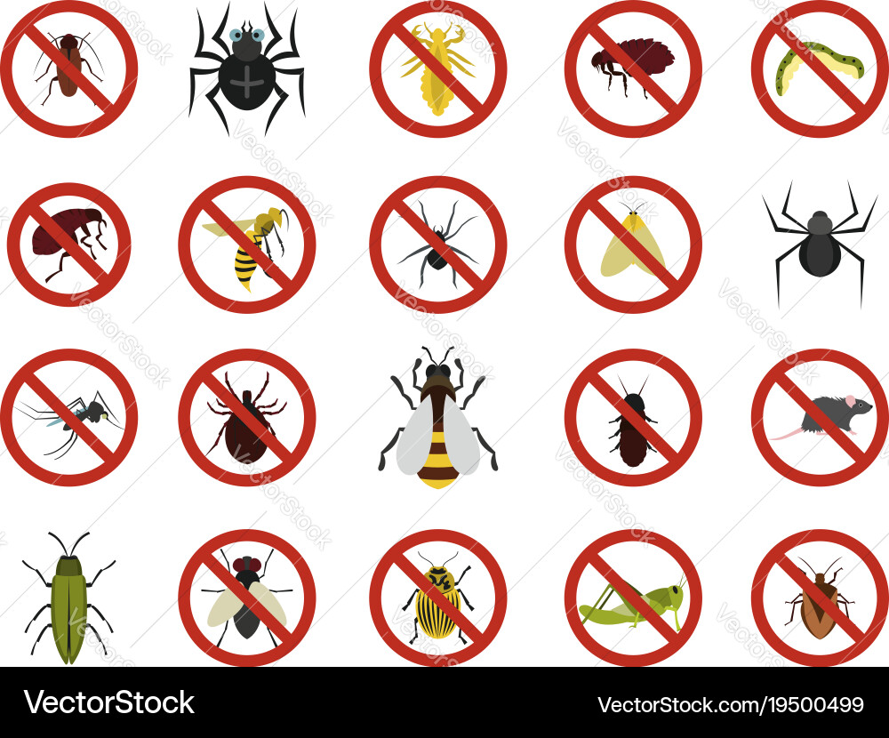 Insects icon set flat style Royalty Free Vector Image