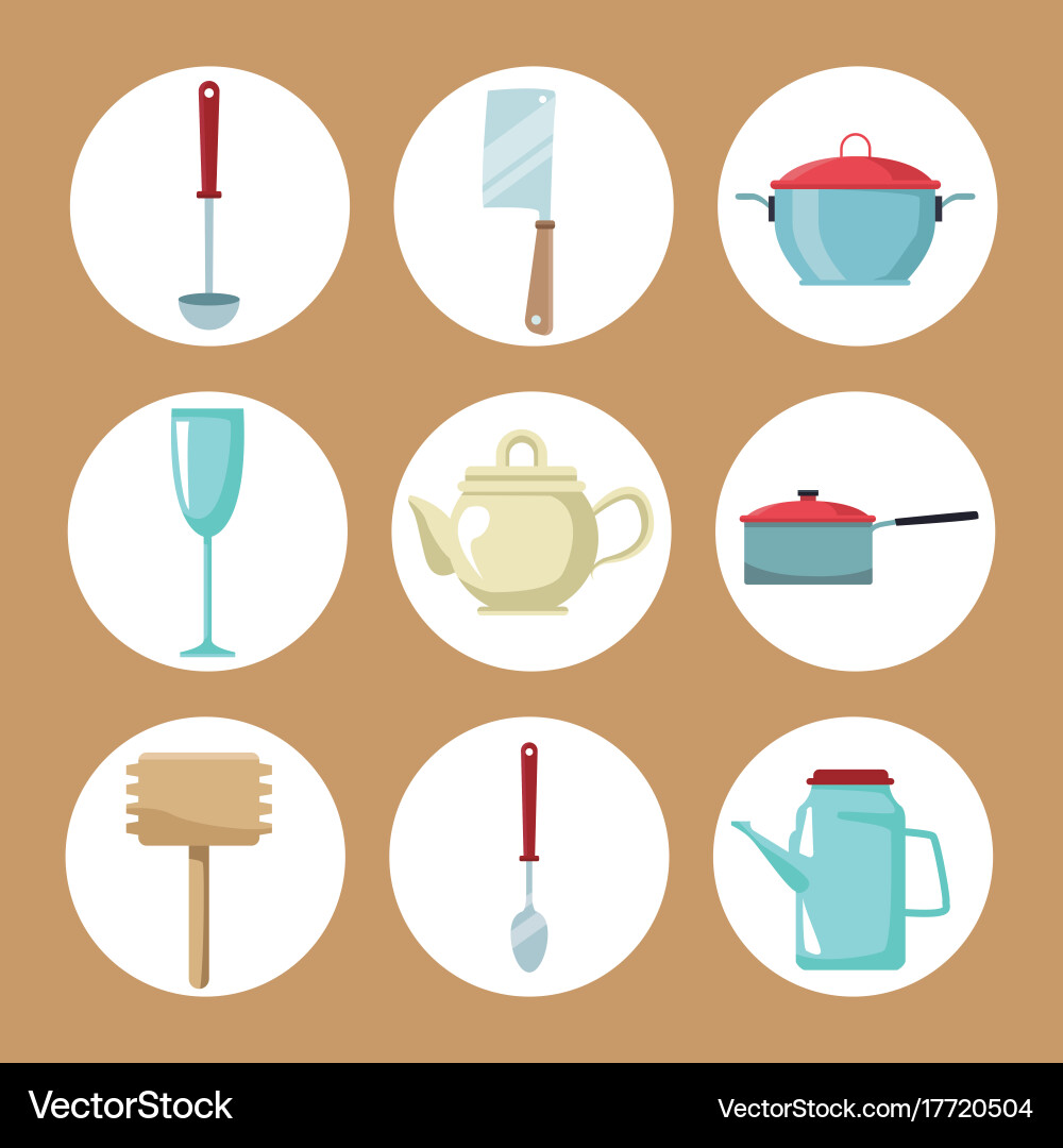 Kitchen utensil round icons Royalty Free Vector Image