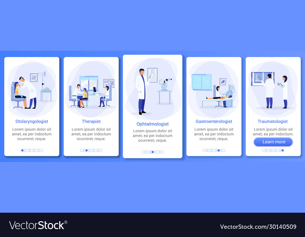 Doctors With Patients Onboarding Mobile App Vector Image