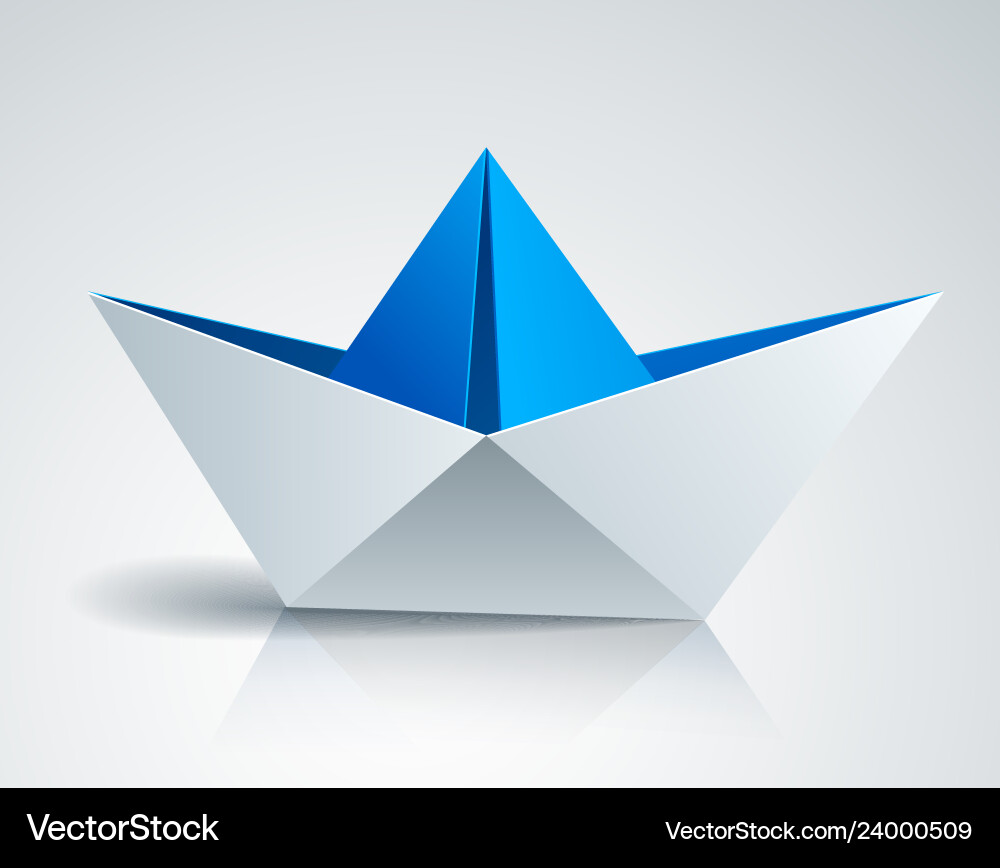 Origami paper folded toy ship 3d realistic Vector Image