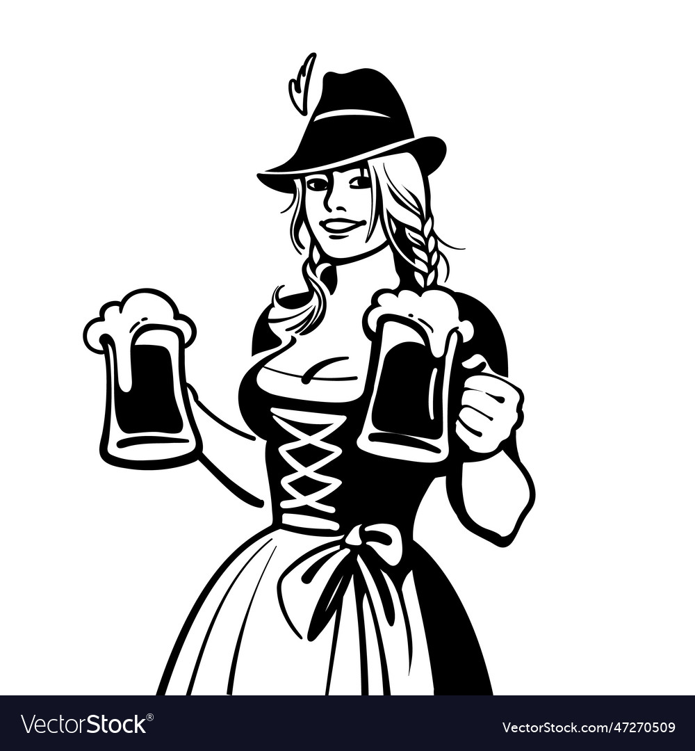 Young Sexy Waitress In Bavarian Costume Serving Vector Image