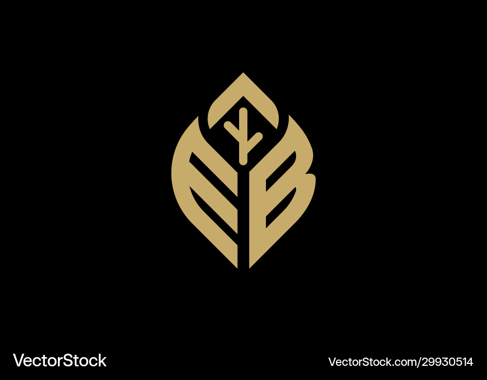 Custom initial letter e and b in a leaf sign Vector Image