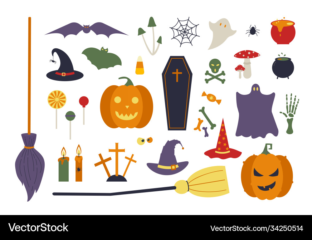 Happy halloween element set angry pumpkins Vector Image