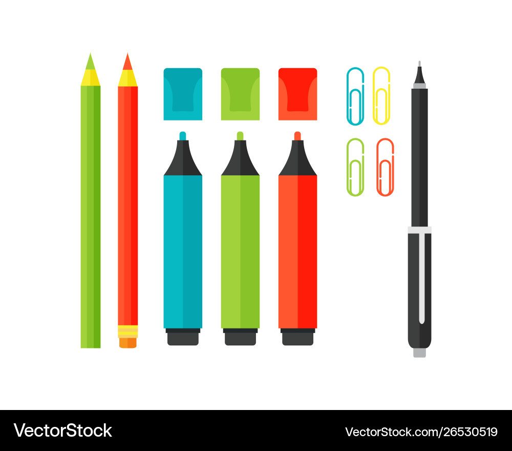 Colored marker school supply highlighters Vector Image