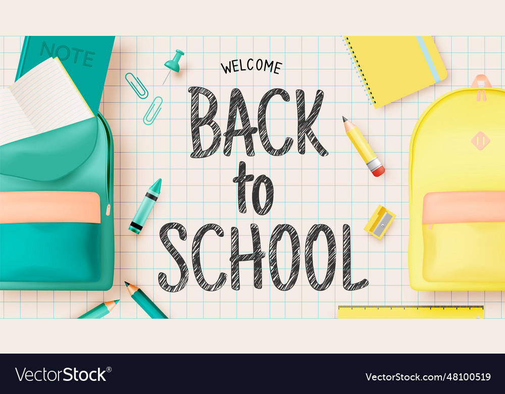 Various stationery for back to school in paper Vector Image