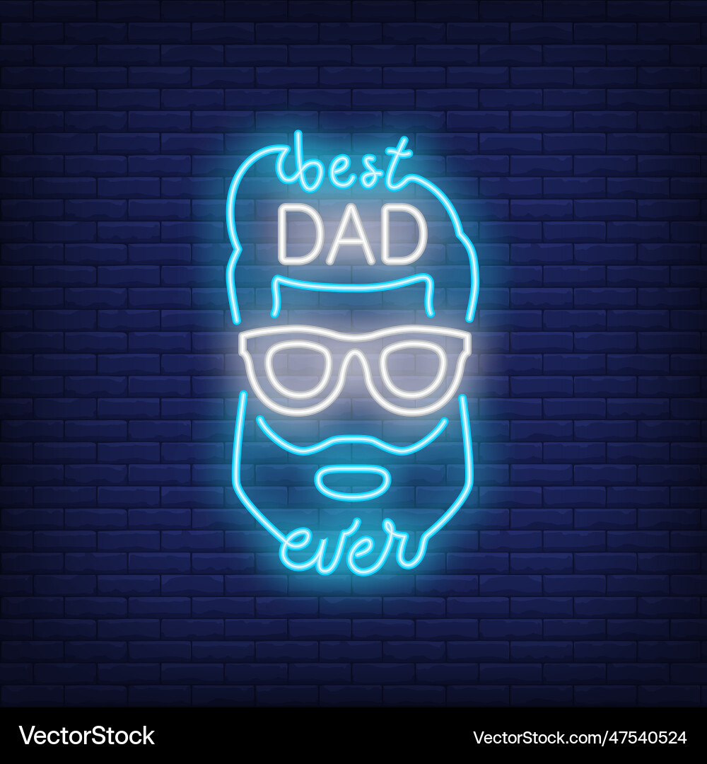 Best dad ever neon style icon on brick background Vector Image