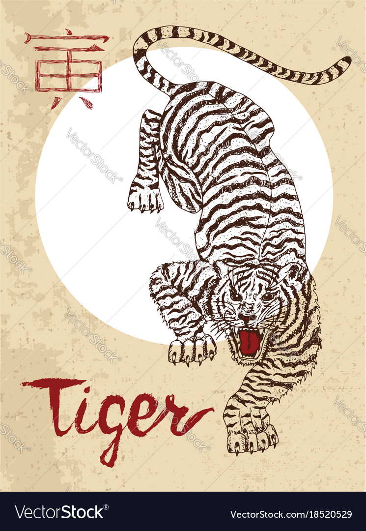 Chinese zodiac symbol etching tiger Royalty Free Vector Chinese zodiac symbol etching tiger Royalty Free Vector