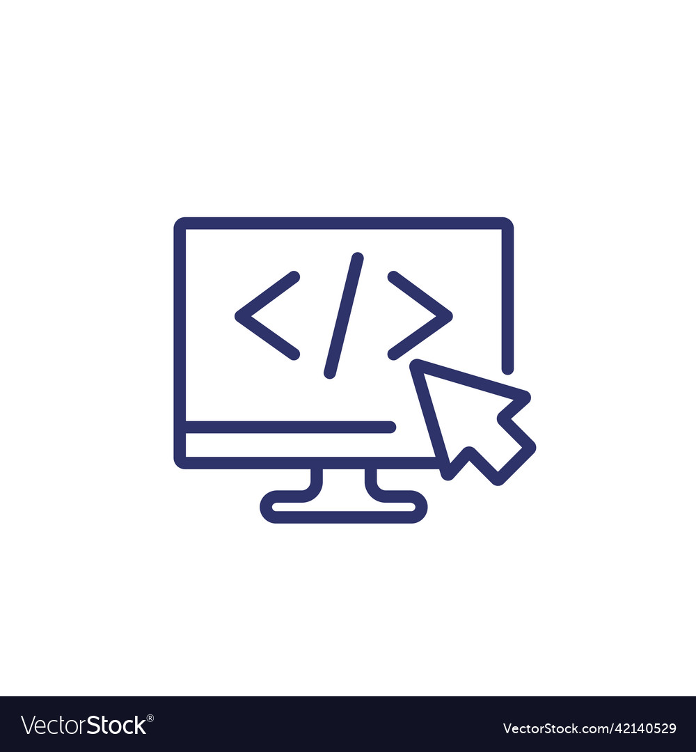 Coding line icon with code on screen Royalty Free Vector