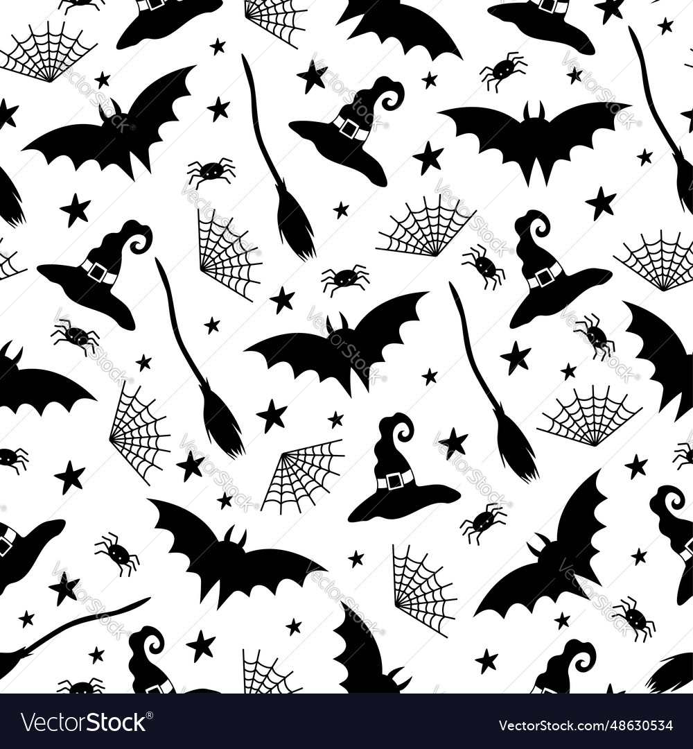 Halloween seamless pattern black and white Vector Image