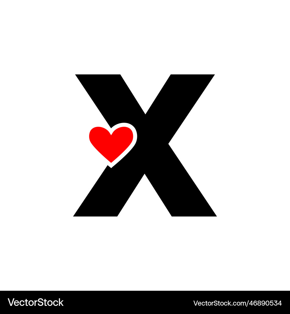 Letter x with red heart monogram x icon Royalty Free Vector