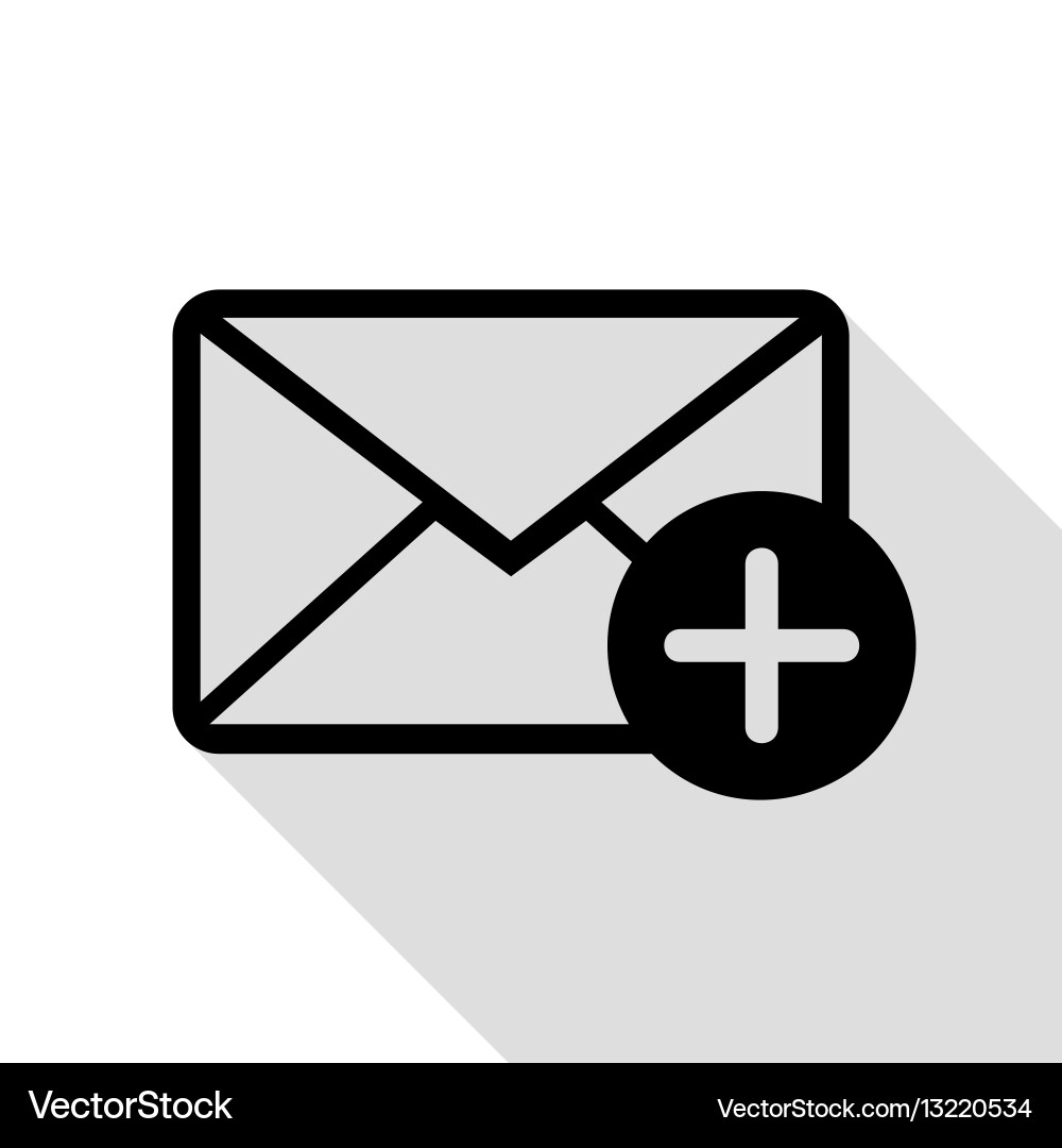 Mail sign with add mark black icon Royalty Free Vector Image