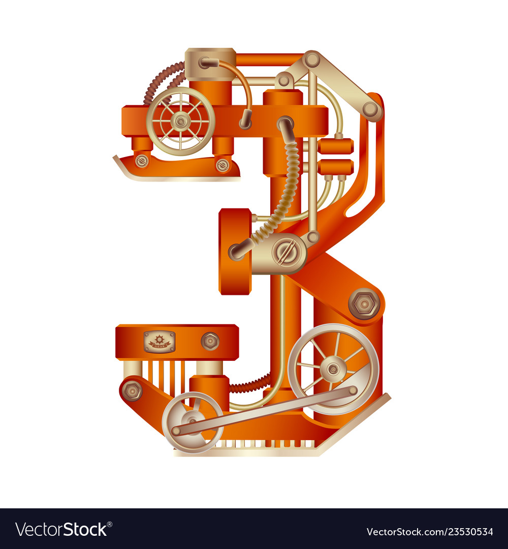 Numeral 3 mechanic alphabet steampunk font Vector Image Numeral 3 mechanic alphabet steampunk font Vector Image