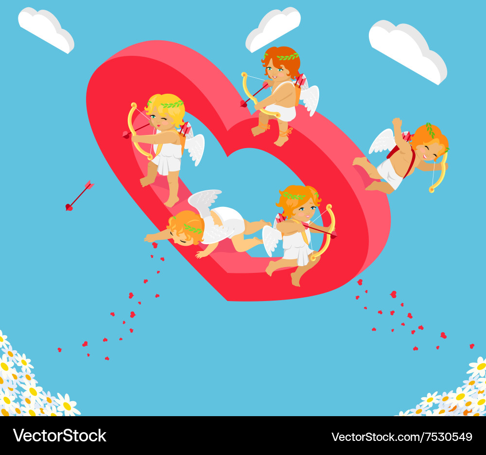 Valentines day 3d isometric angels with bow Vector Image