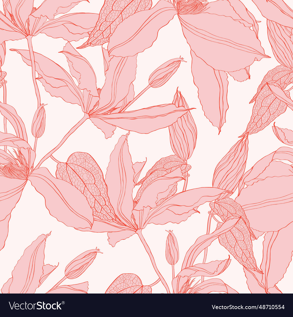 Clematis flowers floral tropical seamless pattern Vector Image Clematis flowers floral tropical seamless pattern Vector Image