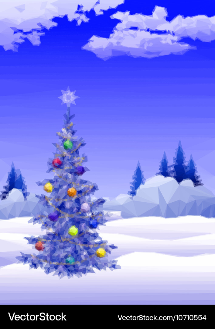 Landscape with christmas tree Royalty Free Vector Image