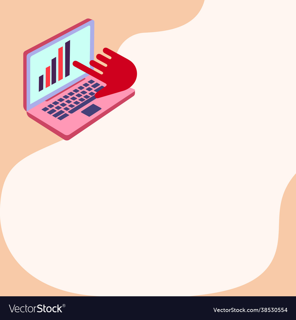 Laptop drawing showing graph growth hand pointing Vector Image