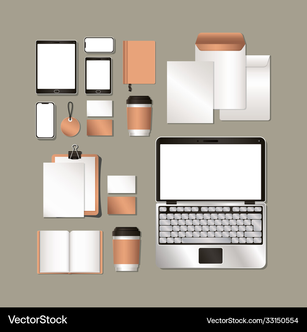 Laptop tablet and mockup set on gray background Vector Image