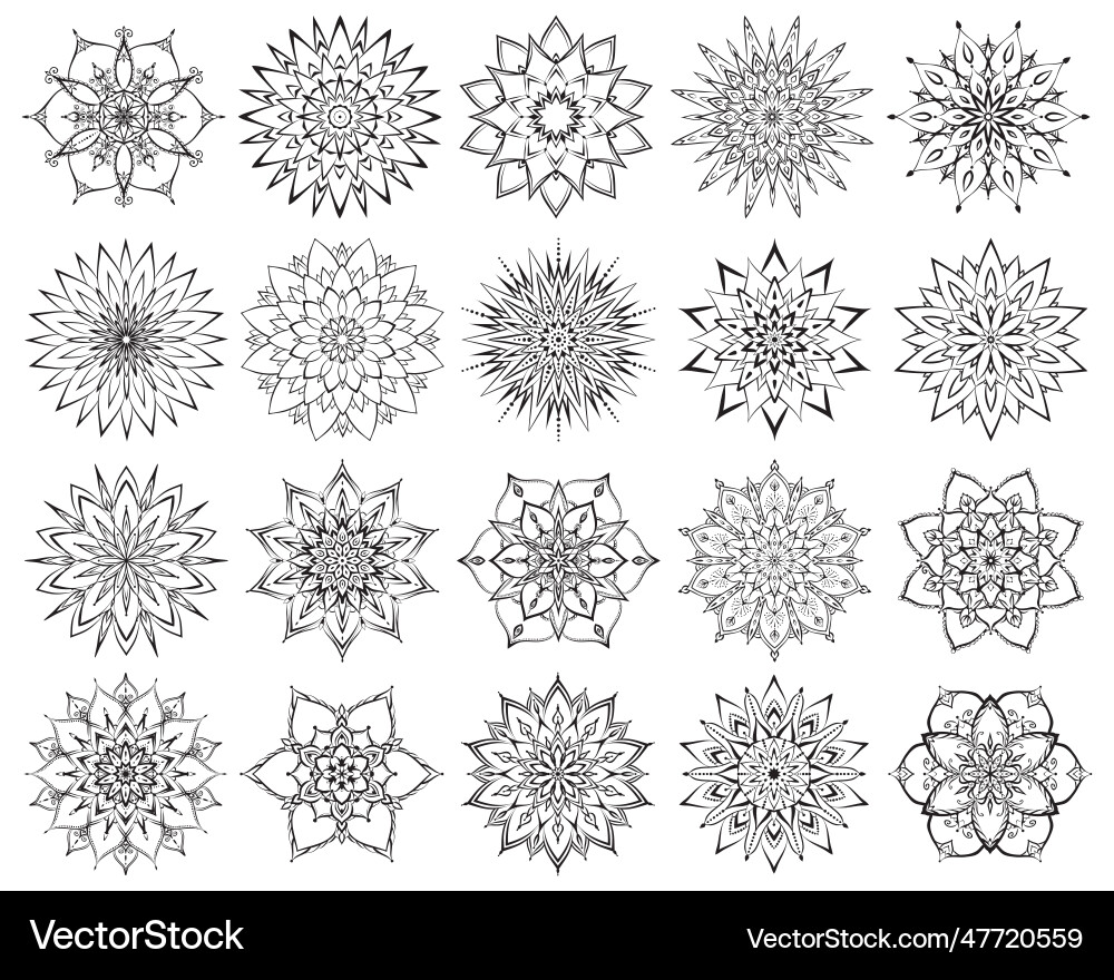 Flower mandalas set intricate and simple Vector Image