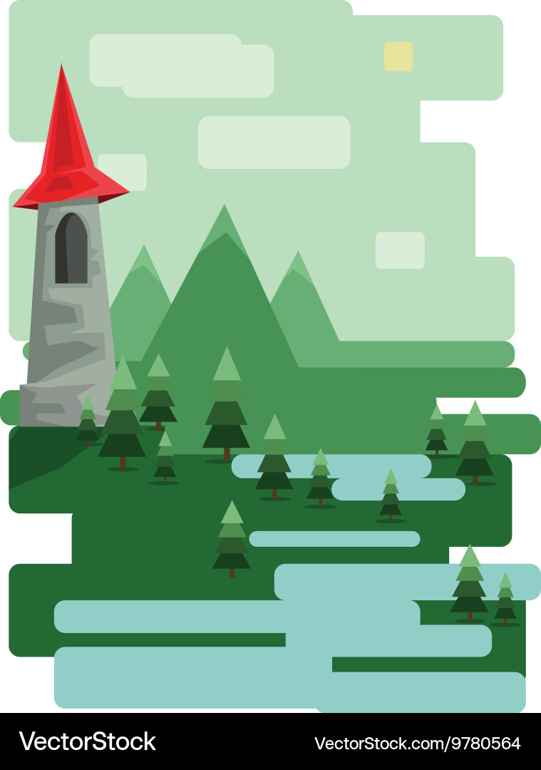 Abstract landscape design with green trees and clo