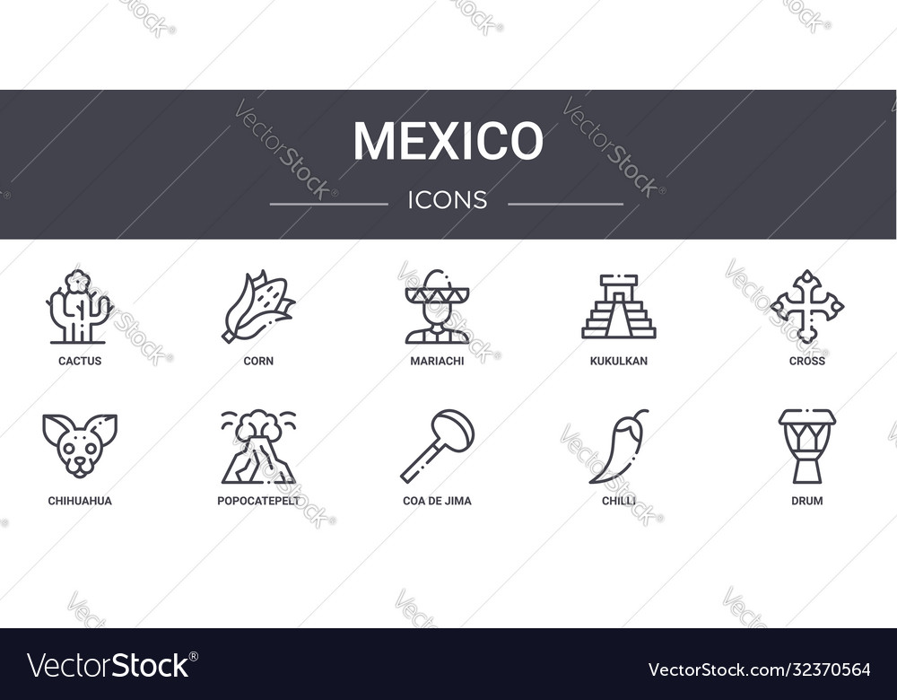 Mexico concept line icons set contains Royalty Free Vector Mexico concept line icons set contains Royalty Free Vector