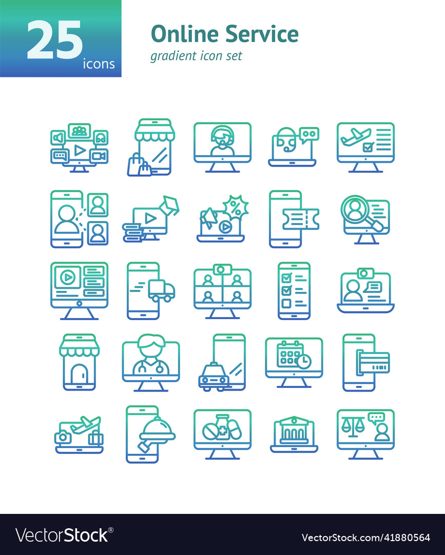 Online service gradient icon set Royalty Free Vector Image