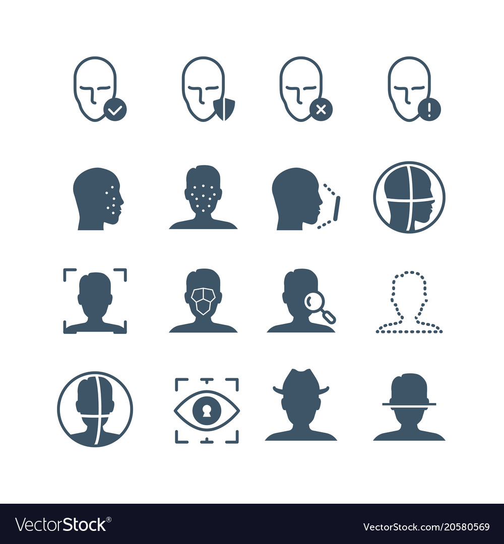 Face recognition safety software line icons faces Vector Image