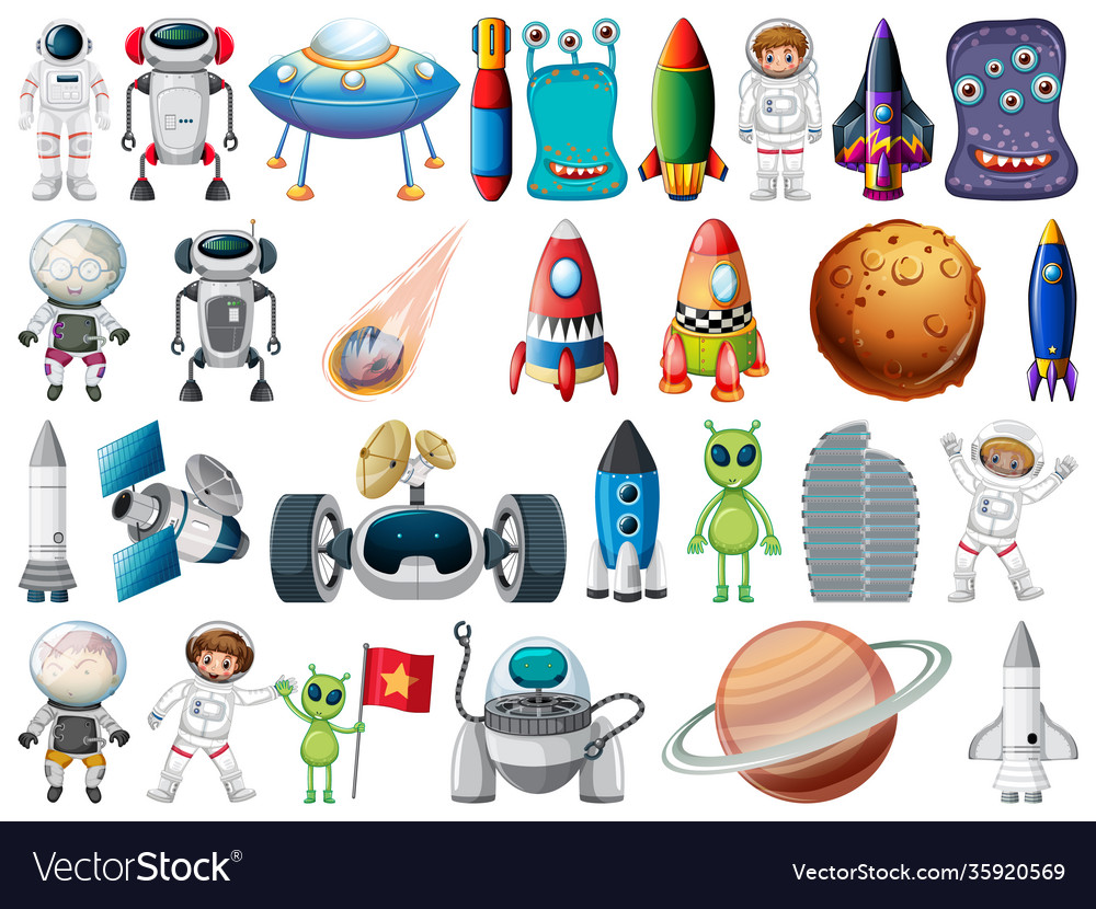 Set space objects and elements isolated Royalty Free Vector