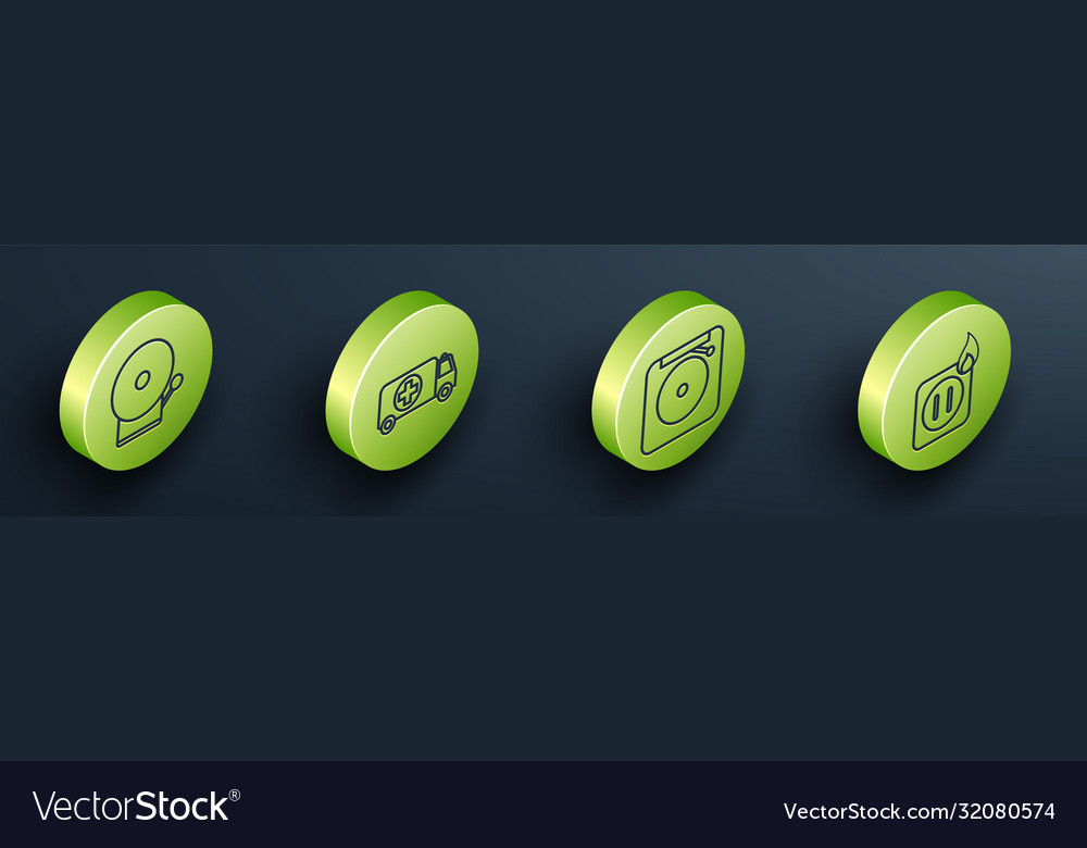 Set isometric ringing alarm bell ambulance Vector Image Set isometric ringing alarm bell ambulance Vector Image