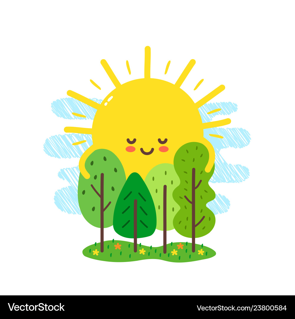 Cute happy smiling sun hugs Royalty Free Vector Image