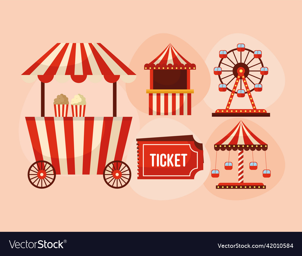 Five amusement fair items Royalty Free Vector Image