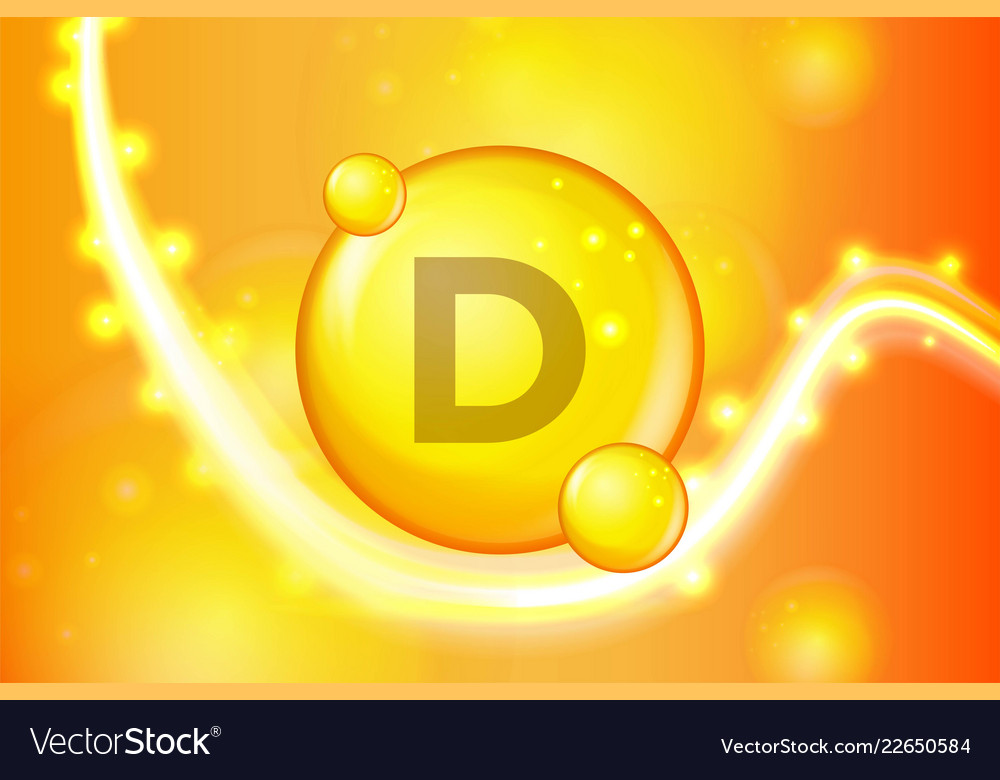Vitamin D Gold Shining Pill Capsule Icon Vitamin Vector Image