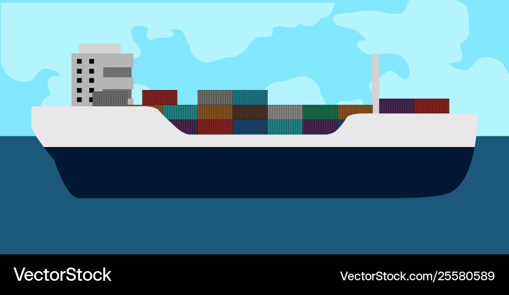 Side view a cargo ship in a landscape Royalty Free Vector