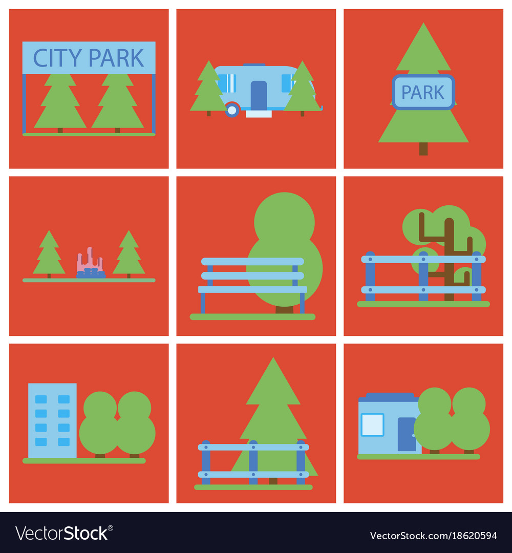 Flat icons set parks Royalty Free Vector Image