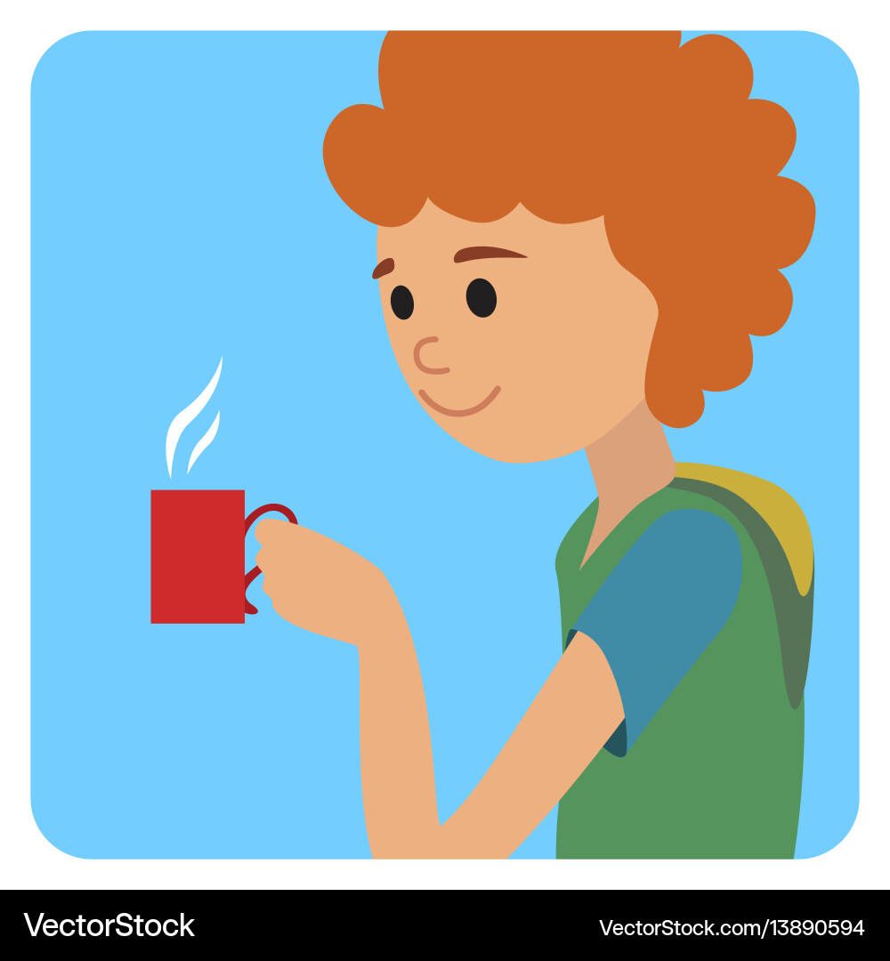 Man with cup in his hand drinking hot coffee Vector Image