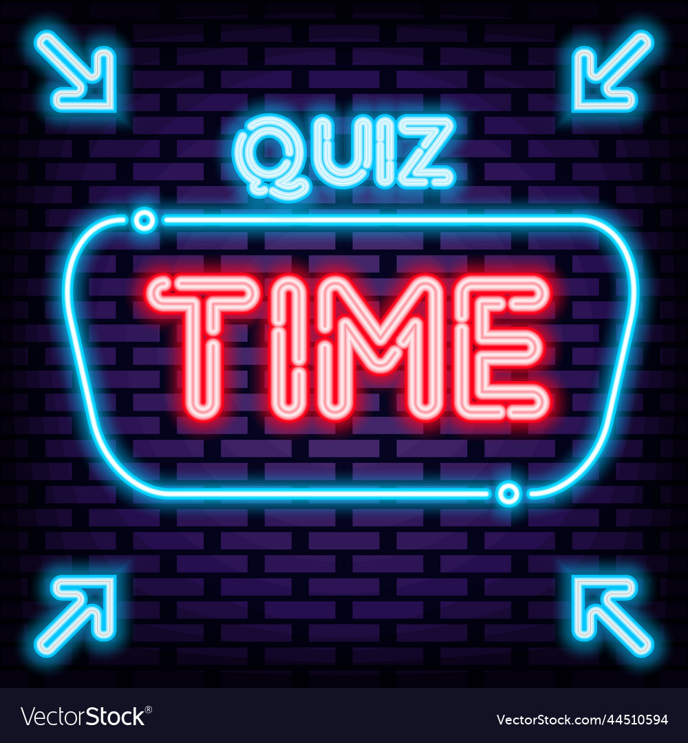 Quiz time neon sign glowing with colorful neon Vector Image Quiz time neon sign glowing with colorful neon Vector Image