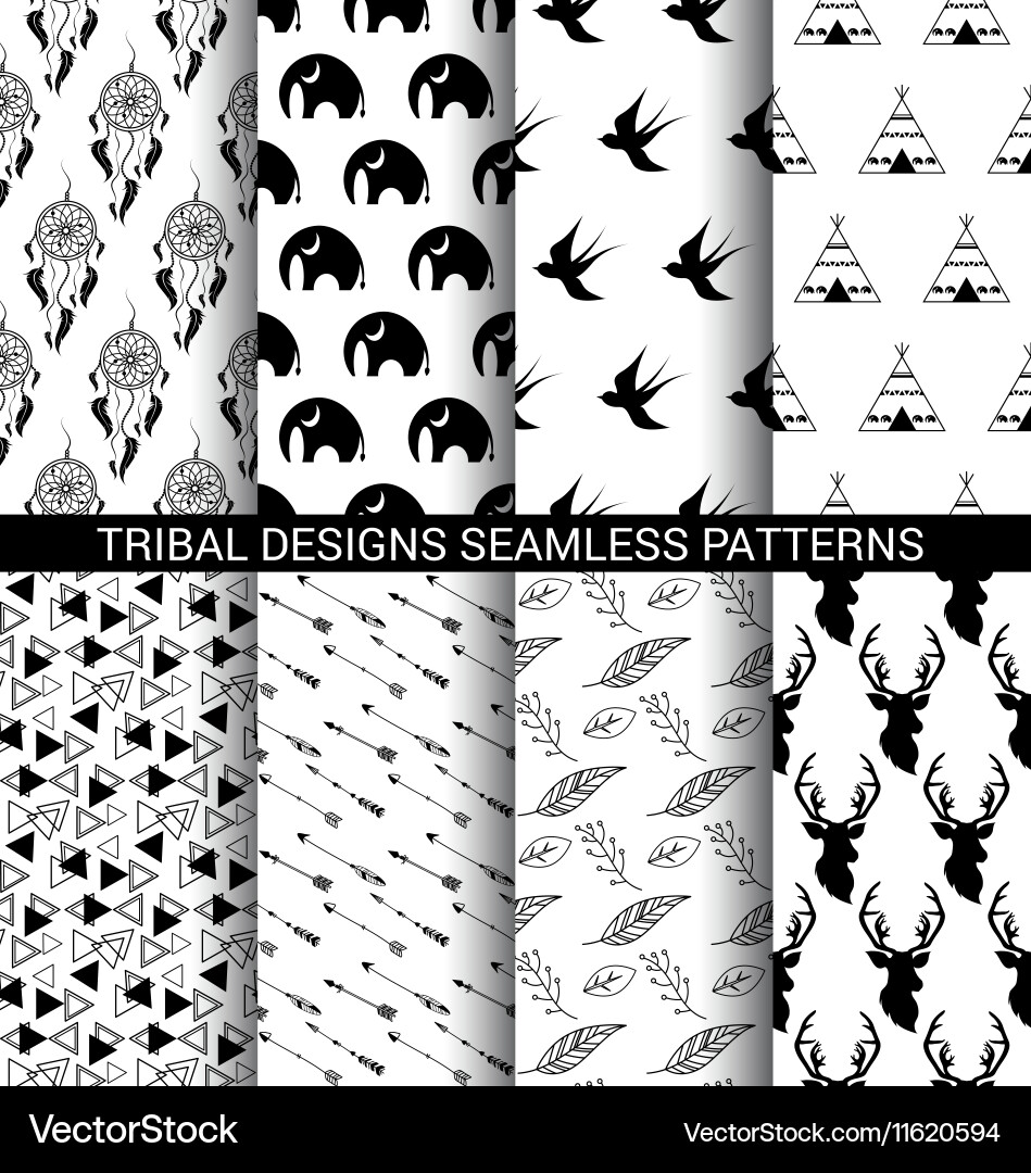 Set of tribal designs seamless patterns Royalty Free Vector