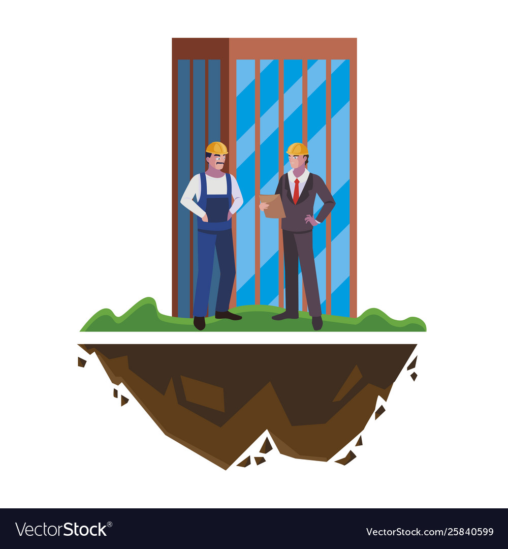 Builder constructor with engineer and building Vector Image
