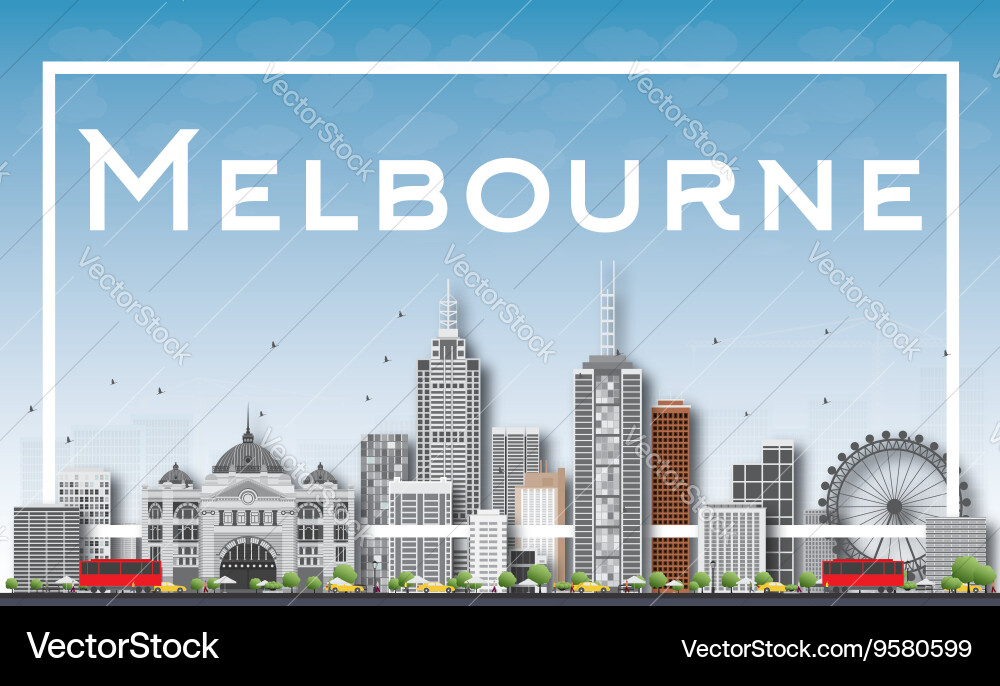 Melbourne Skyline with Gray Buildings Royalty Free Vector